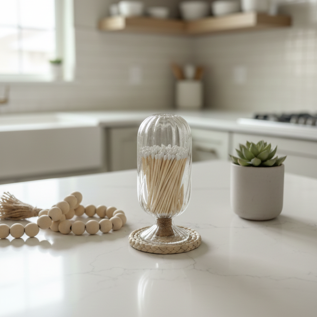 Glass Match Cloche with Striker + White Tip Candle Matches | The ...