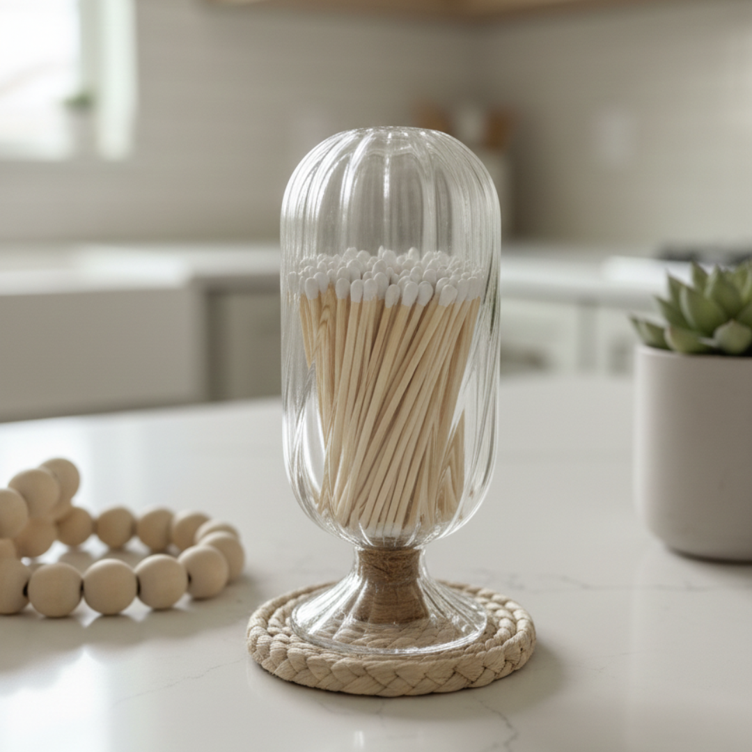 Glass Match Cloche with Striker + White Tip Candle Matches | The ...
